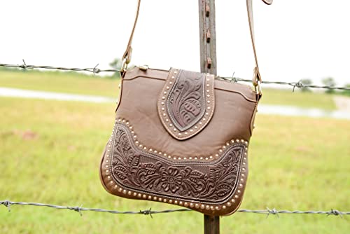 Concealed Carry Tooled Leather Crossbody Purse - Black