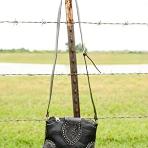 Concealed Carry Tooled Leather Crossbody Purse - Black