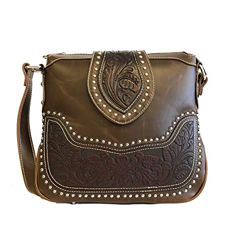 Concealed Carry Tooled Leather Crossbody Purse - Black