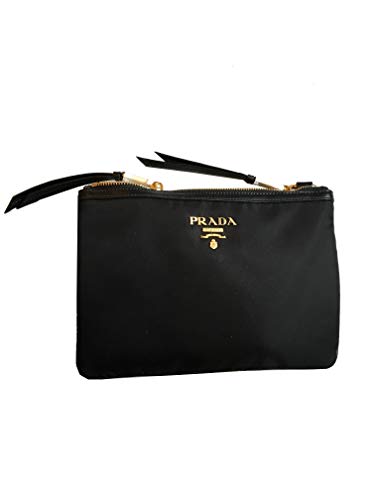 Prada Bandoliera Tessuto Nylon Soft Calf Trim Black Crossbody Bag 1BH046