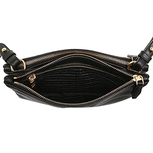 Prada Bandoliera Tessuto Nylon Soft Calf Trim Black Crossbody Bag 1BH046