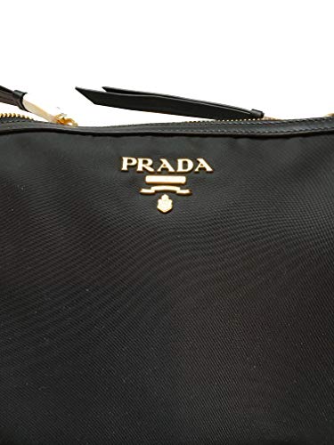 Prada Bandoliera Tessuto Nylon Soft Calf Trim Black Crossbody Bag 1BH046