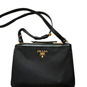 Prada Bandoliera Tessuto Nylon Soft Calf Trim Black Crossbody Bag 1BH046