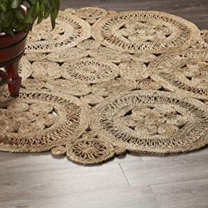 LR Resources Jute LR12031-NAT40RD Natural Round X 4 ft Indoor Area Rug, 4' x 4'