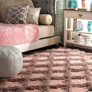 nuloom francene diamond trellis shag area rug, 4′ x 6′, pink