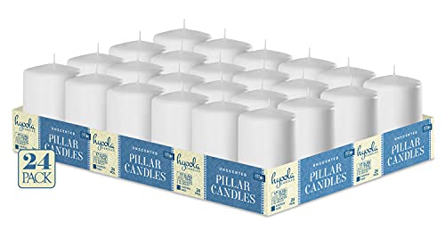 HYOOLA White Pillar Candles 2x3 Inch - 24 Pack Unscented Bulk Pillar Candles - European Made