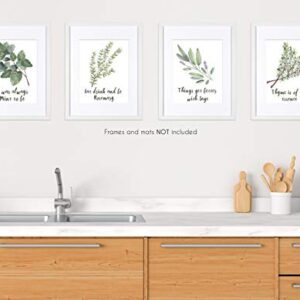 A LuxeHome Wall Art Home Funny Inspirational Puns Prints Signs Room Decor - for Kitchen and Dining Decorations – Botanical Vegetable Herbs Spices Plant Garden (Set of 4) Unframed 8 x 10 inches Green