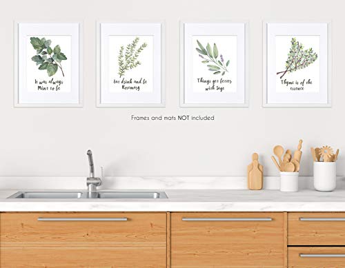 A LuxeHome Wall Art Home Funny Inspirational Puns Prints Signs Room Decor - for Kitchen and Dining Decorations – Botanical Vegetable Herbs Spices Plant Garden (Set of 4) Unframed 8 x 10 inches Green