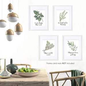 A LuxeHome Wall Art Home Funny Inspirational Puns Prints Signs Room Decor - for Kitchen and Dining Decorations – Botanical Vegetable Herbs Spices Plant Garden (Set of 4) Unframed 8 x 10 inches Green