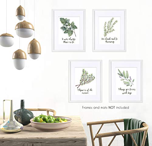 A LuxeHome Wall Art Home Funny Inspirational Puns Prints Signs Room Decor - for Kitchen and Dining Decorations – Botanical Vegetable Herbs Spices Plant Garden (Set of 4) Unframed 8 x 10 inches Green