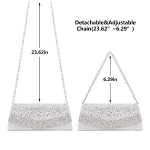 Gabrine Womens Evening Shoulder Bag Handbag Clutch Purse Shiny Sequins Rhinestone for Wedding Prom Party(Silver)