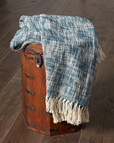 LR Home THROW81186BLU4250 Boho Chambray Throw Blanket, 50" x 60", Blue