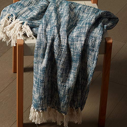 LR Home THROW81186BLU4250 Boho Chambray Throw Blanket, 50" x 60", Blue