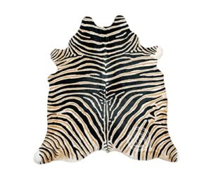 zebra wild print black on beige genuine cowhide rug 6 x 7 ft. 180 x 210 cm