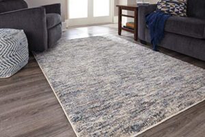 signature design by ashley marnin casual 5 x 7 ft high pile multi-tonal accent rug, tan, blue & cream