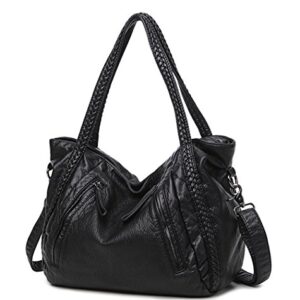 Large Slouchy Tote Bag Purse Soft Leather Hobo Bags for Women Braided Shoulder Bags Ladies Crossbody Bags Oversized Top Handle Handbags (Medium)