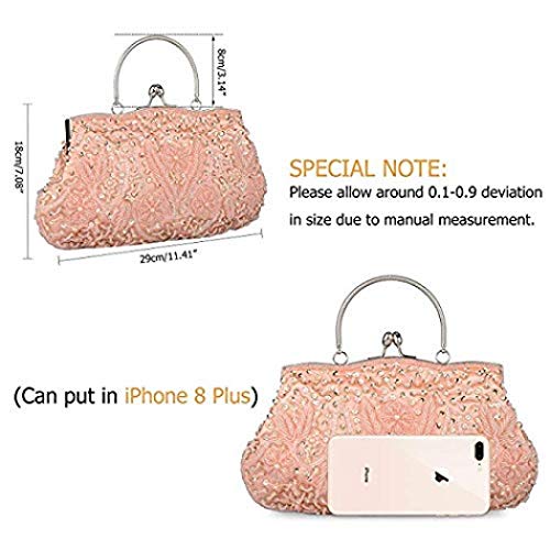 Noble Beaded Sequin Flower Evening Purse Large Clutch Bag Handbag for Women (Champagne)