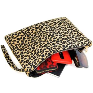 by you Women Faux Fur animal Leopard Print Clutch Pouch Wristlet Purse Bag (Leopard - Beige)