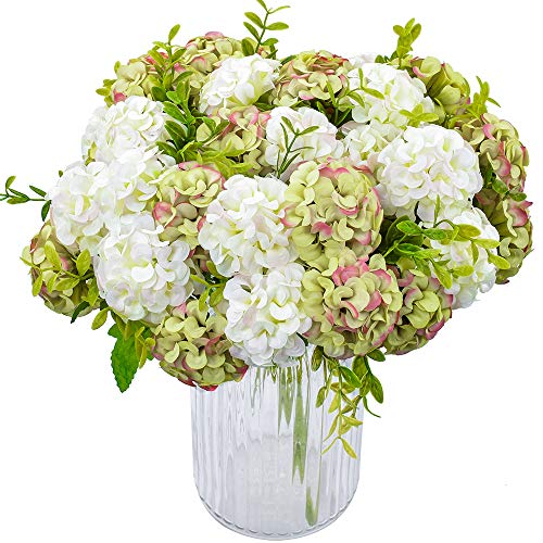 4 Packs Artificial Silk Hydrangea Fake Bridal Bridesmaid Flower Bouquet for Wedding Party Home Decoration, 10 Head, 36cm (Green)