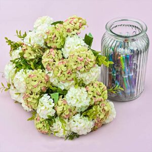 4 Packs Artificial Silk Hydrangea Fake Bridal Bridesmaid Flower Bouquet for Wedding Party Home Decoration, 10 Head, 36cm (Green)