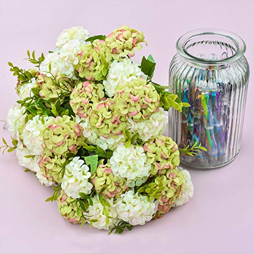 4 Packs Artificial Silk Hydrangea Fake Bridal Bridesmaid Flower Bouquet for Wedding Party Home Decoration, 10 Head, 36cm (Green)