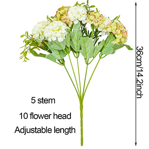 4 Packs Artificial Silk Hydrangea Fake Bridal Bridesmaid Flower Bouquet for Wedding Party Home Decoration, 10 Head, 36cm (Green)