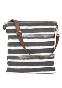 maika recycled canvas city sling crossbody bag, stripes charcoal, grey