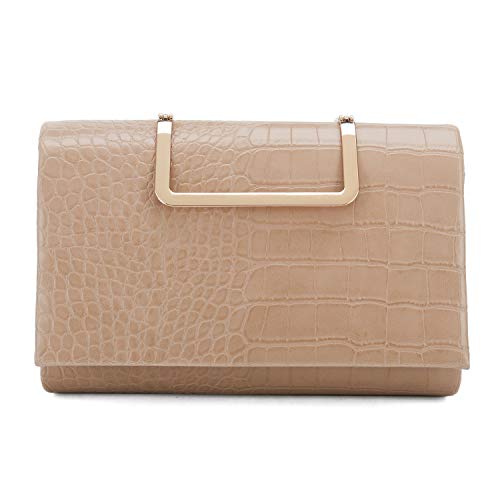 CHARMING TAILOR Small Crocodile Print Clutch Bag PU Alligator Handbag Women’s Clutch Purse (Nude)