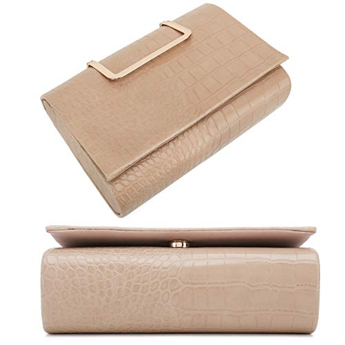 CHARMING TAILOR Small Crocodile Print Clutch Bag PU Alligator Handbag Women’s Clutch Purse (Nude)