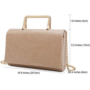 CHARMING TAILOR Small Crocodile Print Clutch Bag PU Alligator Handbag Women’s Clutch Purse (Nude)