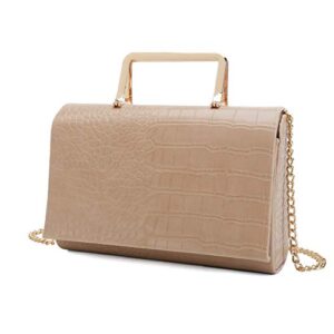 CHARMING TAILOR Small Crocodile Print Clutch Bag PU Alligator Handbag Women’s Clutch Purse (Nude)