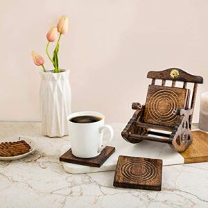 Divit Wooden Coasters for Drinks, Eco-Friendly, Absorbent, Antique Look Handcrafted Coasters (Rocking Chair)