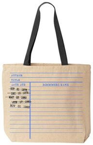 beegeetees library card book bag tote vintage date due stamp bag (black handle)