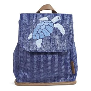 vera bradley women’s straw mini backpack purse, regatta turtle blue, one size