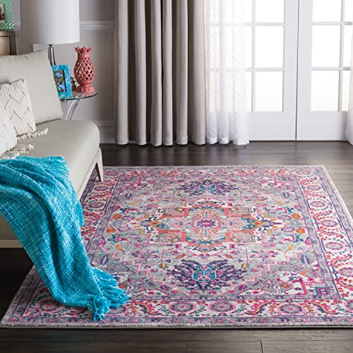 Nourison Passion Bohemian Light Grey/Pink 5'3" x 7'3" Area -Rug, Easy -Cleaning, Non Shedding, Bed Room, Living / Dining Room, Kitchen (5x7)