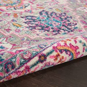 Nourison Passion Bohemian Light Grey/Pink 5'3" x 7'3" Area -Rug, Easy -Cleaning, Non Shedding, Bed Room, Living / Dining Room, Kitchen (5x7)