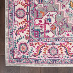 Nourison Passion Bohemian Light Grey/Pink 5'3" x 7'3" Area -Rug, Easy -Cleaning, Non Shedding, Bed Room, Living / Dining Room, Kitchen (5x7)