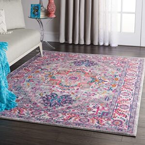 Nourison Passion Bohemian Light Grey/Pink 5'3" x 7'3" Area -Rug, Easy -Cleaning, Non Shedding, Bed Room, Living / Dining Room, Kitchen (5x7)