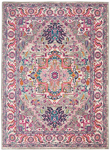 Nourison Passion Bohemian Light Grey/Pink 5'3" x 7'3" Area -Rug, Easy -Cleaning, Non Shedding, Bed Room, Living / Dining Room, Kitchen (5x7)