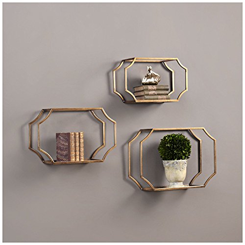 Uttermost Lindee Antiqued Gold Leaf 3-Piece Wall Shelves Set