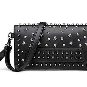 FiveloveTwo Women Small Punk Rivet Handbag Purse Clutch PU Satchel Shoulder Tote Top-handle Bag Black