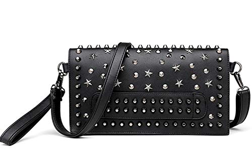 FiveloveTwo Women Small Punk Rivet Handbag Purse Clutch PU Satchel Shoulder Tote Top-handle Bag Black