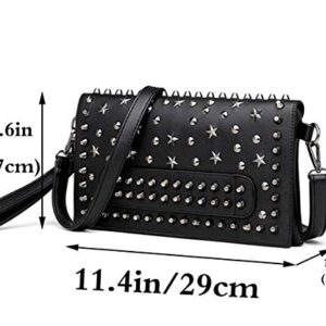 FiveloveTwo Women Small Punk Rivet Handbag Purse Clutch PU Satchel Shoulder Tote Top-handle Bag Black