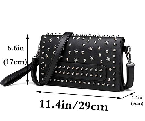 FiveloveTwo Women Small Punk Rivet Handbag Purse Clutch PU Satchel Shoulder Tote Top-handle Bag Black