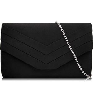 milisente clutch purse for women, suede envelope evening purses crossbody shoulder clutch bag (black)