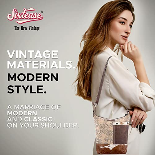 SIXTEASE Womens Shoulder Bag Vintage Style Shoulder Bags for Women - Made with Genuine Leather, Upcycled Canvas, or Hair On - Handmade, Adjustable Strap, Brass and Zinc Hardware - Style Bites