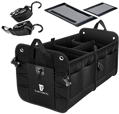 TrunkCratePro car storage organizer, trunk organizer for car, suv, jeep, jeep, truck, rv, auto - Premium Multi Compartments Collapsible car organizer, gifts & car accessories for women, men (Regular, Black) 23.6" (L) x14.6" (W) x12.5" (H)