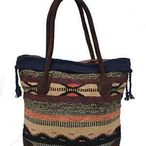 Monterrey Ladies Tote Purse Handwoven Southwestern Aztec Print Suede Handles A