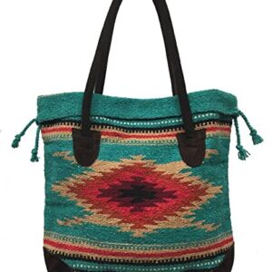 Monterrey Ladies Tote Purse Handwoven Southwestern Aztec Print Suede Handles A