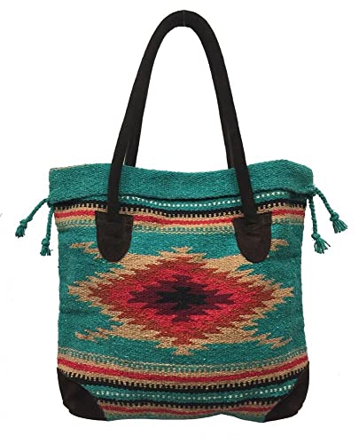 Monterrey Ladies Tote Purse Handwoven Southwestern Aztec Print Suede Handles A